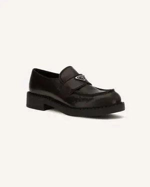Prada Brushed Leather Loafers With Triangle Logo