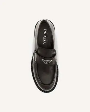 Prada Brushed Leather Loafers With Triangle Logo
