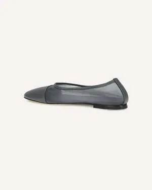 Dear Frances Gala Mesh Ballerinas With Leather Trim - Grey