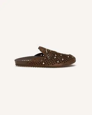 PEDRO GARCIA Braidy Suede Mules With Rhinestone Embellishments - Brown