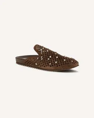 PEDRO GARCIA Braidy Suede Mules With Rhinestone Embellishments - Brown