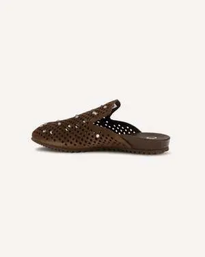 PEDRO GARCIA Braidy Suede Mules With Rhinestone Embellishments - Brown