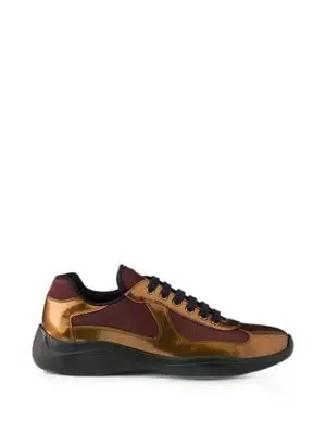Prada America's Cup Metallic Leather And Bike Fabric Sneakers - Brown