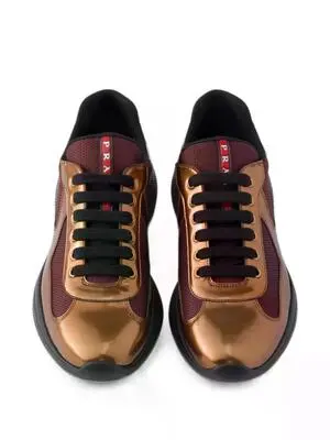 Prada America's Cup Metallic Leather And Bike Fabric Sneakers - Brown