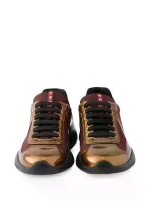 Prada America's Cup Metallic Leather And Bike Fabric Sneakers - Brown