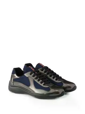 Prada America's Cup Metallic-leather And Bike-fabric Lace-up Sneakers - Grey