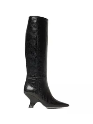 ANNA F. Python-print Leather Boots - Black