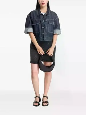 KARL KANI Cropped Denim Shirt With Contrast Stitching