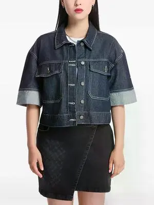 KARL KANI Cropped Denim Shirt With Contrast Stitching