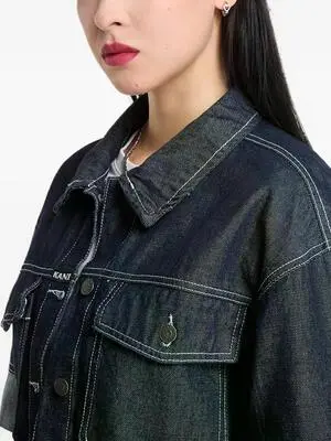 KARL KANI Cropped Denim Shirt With Contrast Stitching