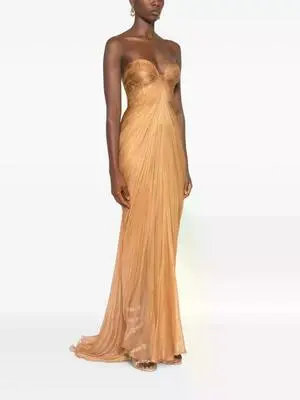 MARIA LUCIA HOHAN Salima Pleated Strapless Maxi Dress - Gold