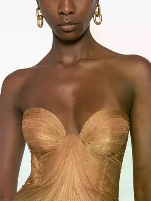 MARIA LUCIA HOHAN Salima Pleated Strapless Maxi Dress - Gold