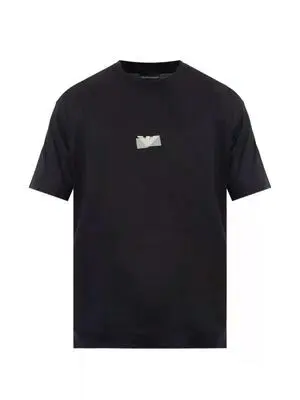 Emporio Armani Jersey T-shirt In Lyocell Blend With Embossed Eagle And Logo Print - Blue