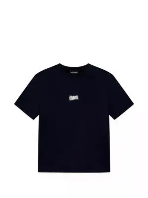 Emporio Armani Jersey T-shirt In Lyocell Blend With Embossed Eagle And Logo Print - Blue