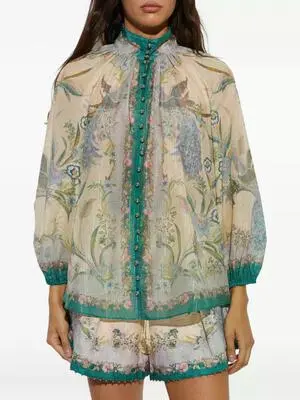 Zimmermann Indra Billow Floral-print Shirt - Neutrals