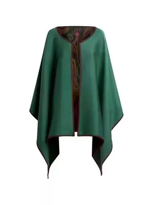 Etro Reversible Wool Cape With Degradé Paisley Motif - Green
