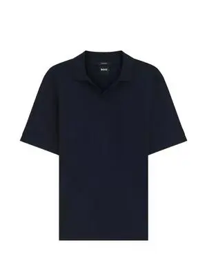 BOSS Cotton-jacquard Polo Shirt With Johnny Collar - Blue