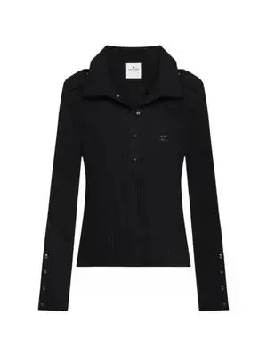 COURREGES Rib-knit Logo-detail Polo Shirt - Black