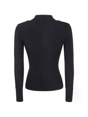 COURREGES Ribbed Knit Polo With Buttoned Collar And Sleeves - Black