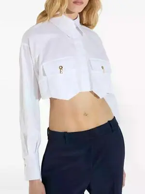 Elisabetta Franchi Cropped Cotton Shirt With Patch Pockets And Logo Detail