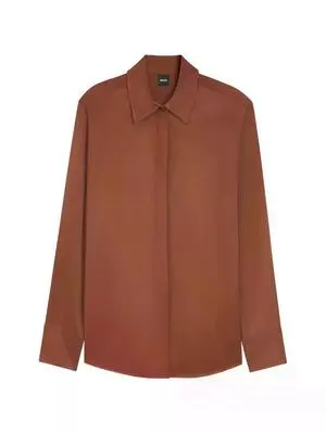 BOSS Regular-fit Satin-finish Blouse - Brown