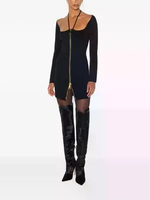Elisabetta Franchi Knit Mini Dress With Ties And Zip Detail - Black