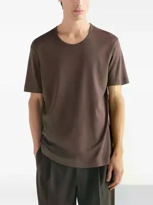 LEMAIRE Scoop-neck T-shirt In Ribbed Jersey - Brown