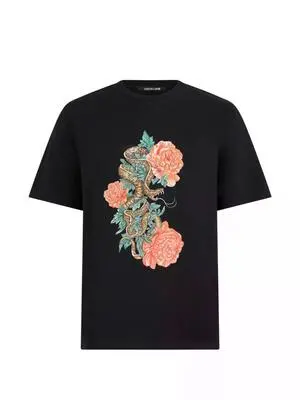 Roberto Cavalli Snake Floral-print T-shirt - Black