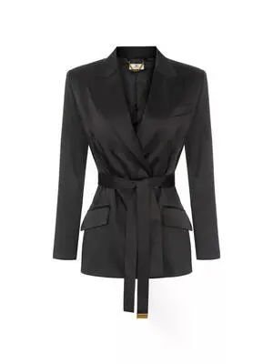 Elisabetta Franchi Stretch Satin Jacket With Belt - Black