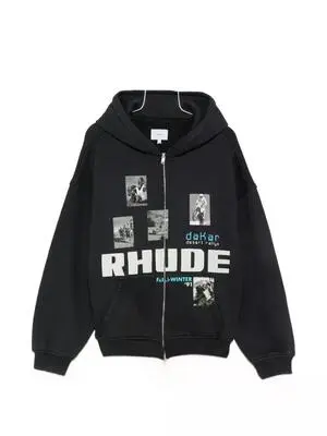 Rhude Logo-print Zip-up Hoodie - Black
