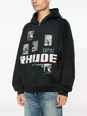 Rhude Logo-print Zip-up Hoodie - Black