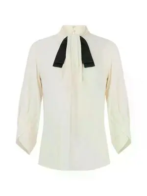 Elisabetta Franchi Blouse In Georgette Fabric With Bow-tie - Neutrals