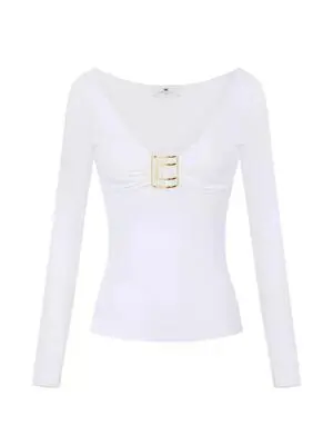 Elisabetta Franchi Jersey Top With Jewel Logo Detail - White
