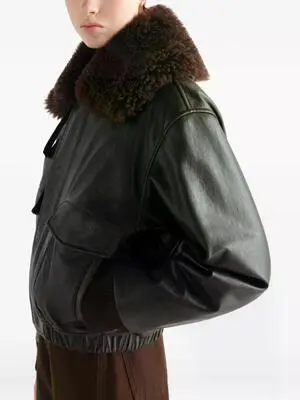 LEMAIRE Blouson In Shiny Leather With Removable Fur Collar