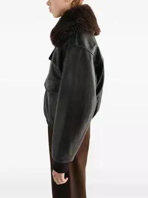 LEMAIRE Blouson In Shiny Leather With Removable Fur Collar