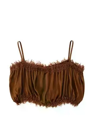 Gold Hawk Lace-trim Ruffled Camisole Top - Brown