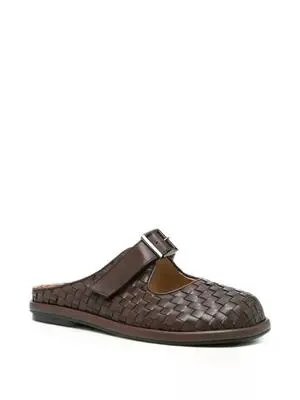 SERGIO MORETTI FIRENZE Woven Leather Buckle Slippers - Brown