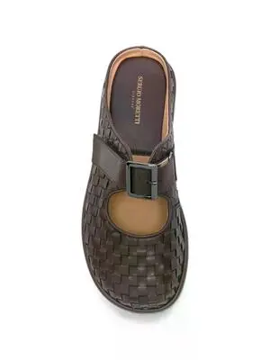 SERGIO MORETTI FIRENZE Woven Leather Buckle Slippers - Brown