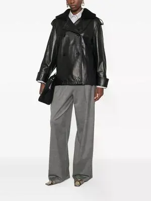 SALVATORE SANTORO Shearling Collar Double-breasted Leather Jacket