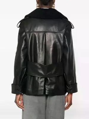 SALVATORE SANTORO Shearling Collar Double-breasted Leather Jacket