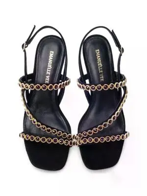 EMANUELLE VEE Embellished Slingback Sandals - Black