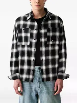 Karl Lagerfeld Check-pattern Logo-patch Shirt - Black