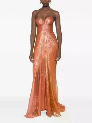 MARIA LUCIA HOHAN Salima Pleated Strapless Sweetheart Maxi Gown - Orange