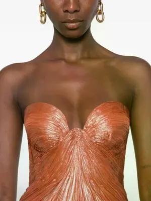 MARIA LUCIA HOHAN Salima Pleated Strapless Sweetheart Maxi Gown - Orange