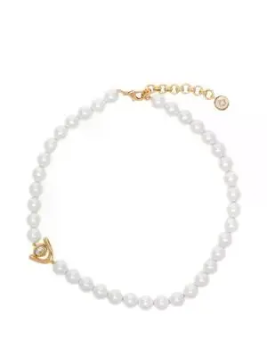 Casablanca Pearl-embellished Logo-pendant Necklace - Gold