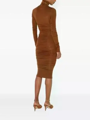 Elisabetta Franchi Long Sleeve Midi Dress With Ribbed Insert - Brown