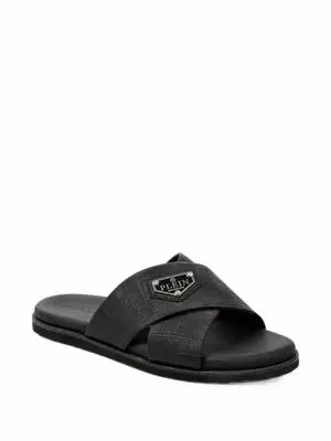 Philipp Plein Leather Criss-cross Slippers With Cocco Print