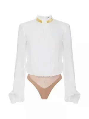 Elisabetta Franchi Georgette Bodysuit With Jewel Collar - White