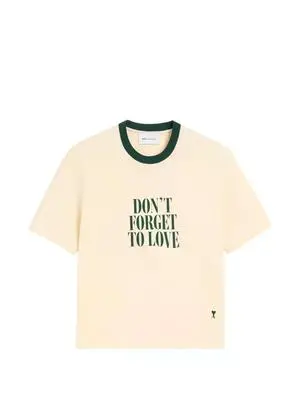 AMI Paris Printed Cotton Don't Forget To Love T-shirt - Neutrals