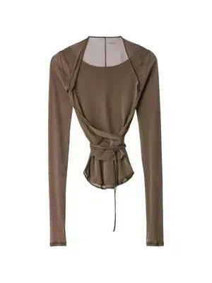 LEMAIRE Ballerina Wrap Top In Mesh Jersey - Brown